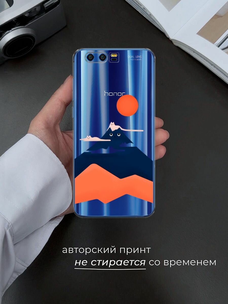 Силиконовый чехол на Honor 9 / Хонор 9 с принтом "Кот-гора", прозрачный — фото 1