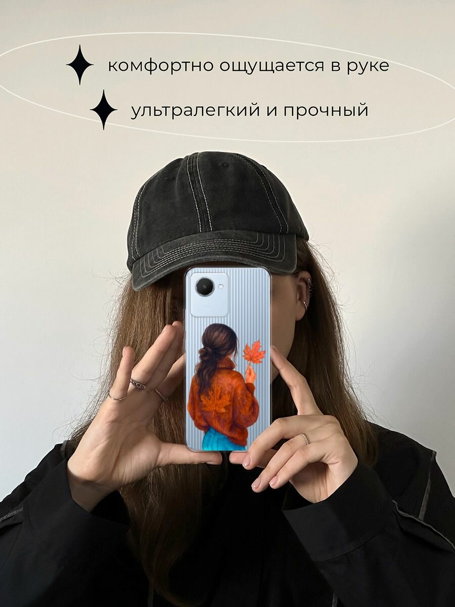 Чехол на Realme C30 / Реалми C30 с принтом "Девушка с опавшим листом", прозрачный — фото 1