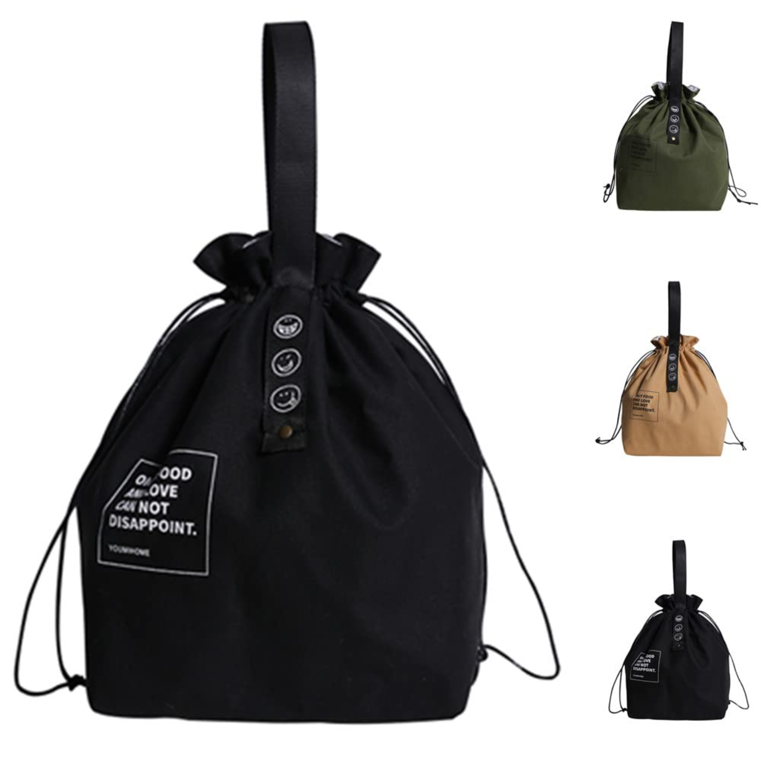 EcoBento Pro Insulated Lunch Bag для мужчин и женщин, Canvas, Drawstring, Large, Reusable Thermal Tote, Waterproof Lunchbox для работы, школы, путешествий и пикников (Black), размер 21 см x 15 см x 30 см