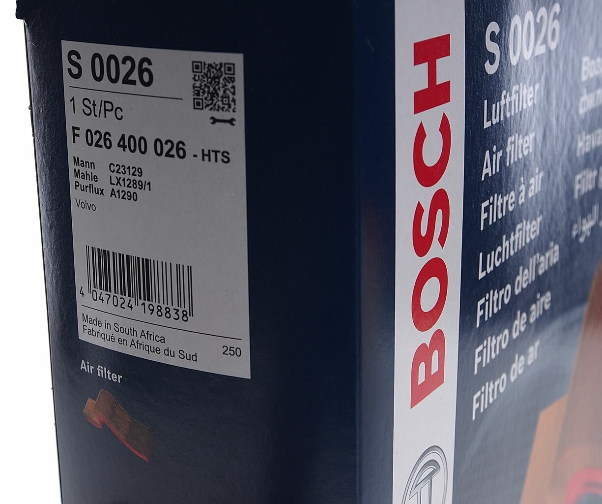 Фильтр воздушный, для Вольво S60 1, V70 2, Ван 1 арт F026400026 BOSCH — фото 1