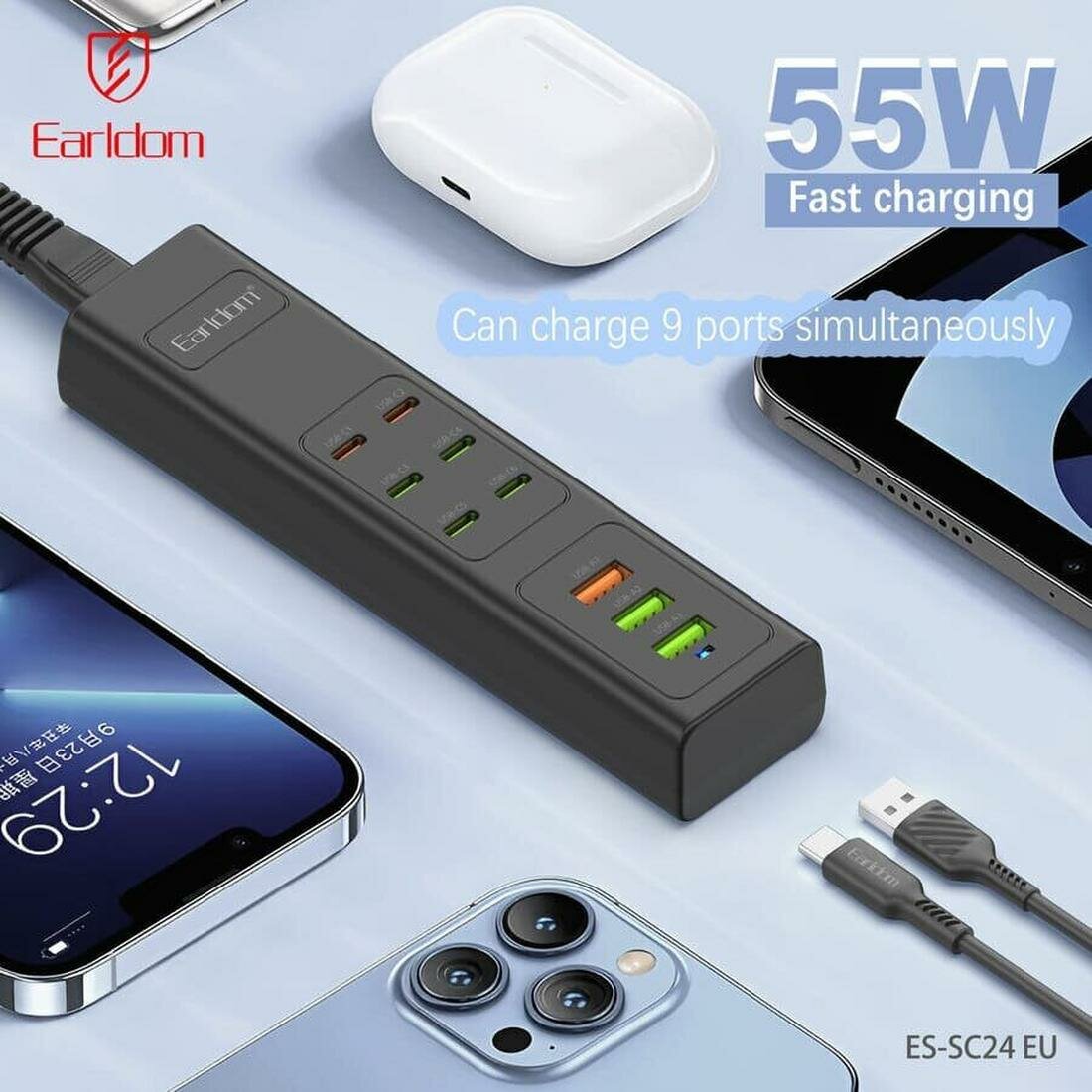 Сетевой фильтр Earldom ES-SC24 EU, 3USB+6Type C PD , длина 1м