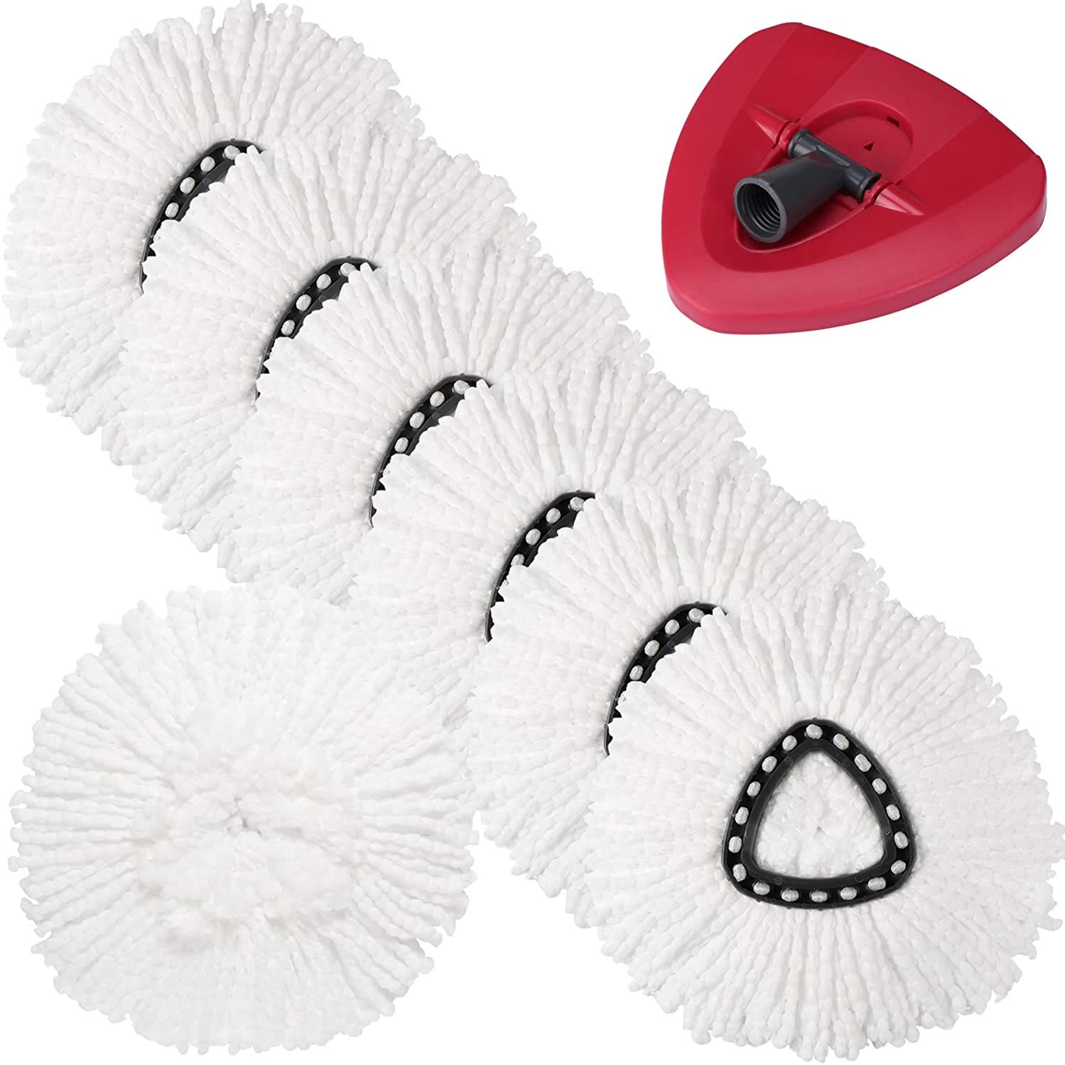 6 Pack Microfiber Mop Refill 1 Rotating Mop Base Triangle Spin Mop Head White 6x Mop Refills Compatible OPP Box Set Easy Wring Spin Mop Floor Cleaning