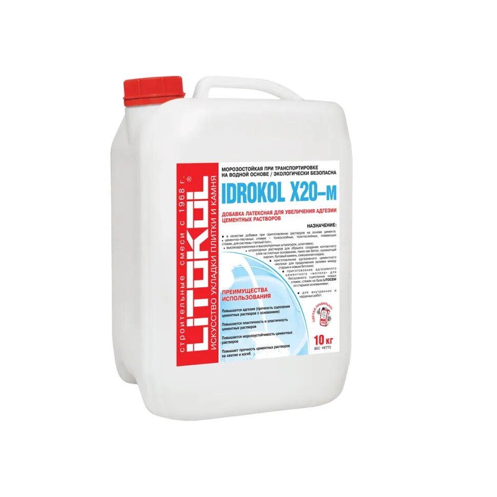 Добавка Латексная Litokol Idrokol X20-m 10кг при Приготовление Растворов и Клеев на Основе Цемента.