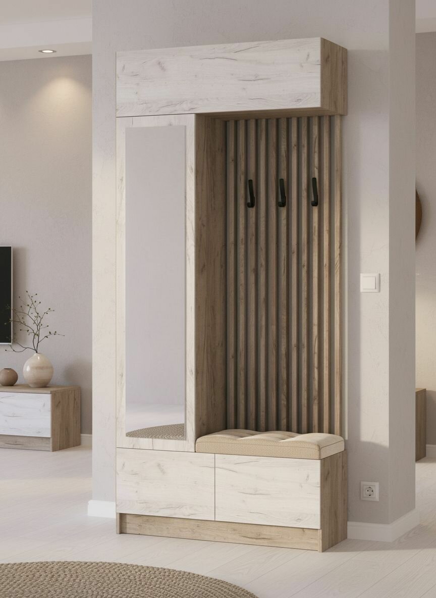 ARNIKA Прихожая, вешалка с зеркалом, 100см, Дуб крафт золотой, Кашемир