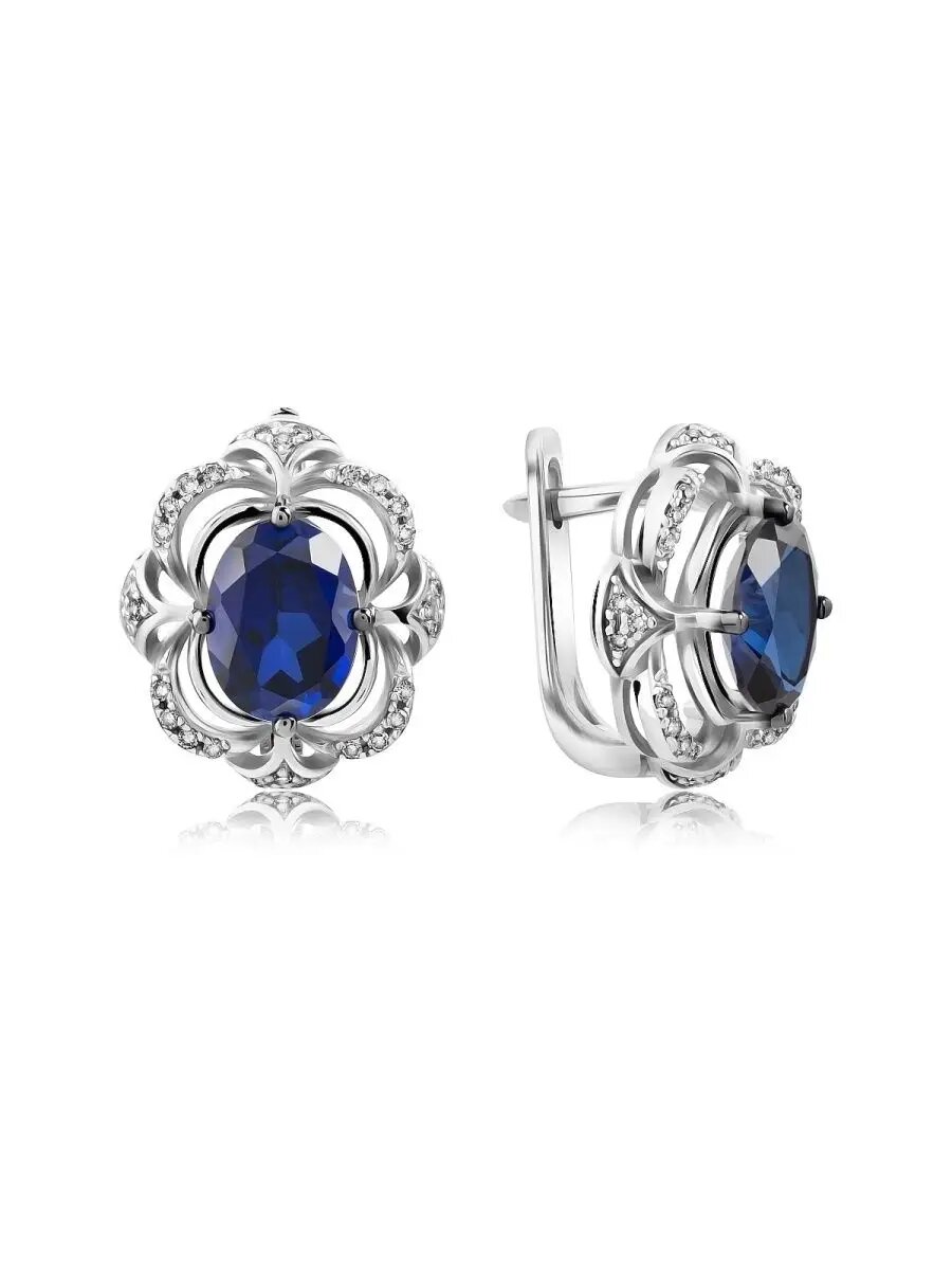 Серьги, белое золото, 585 проба, сапфир, бриллиант