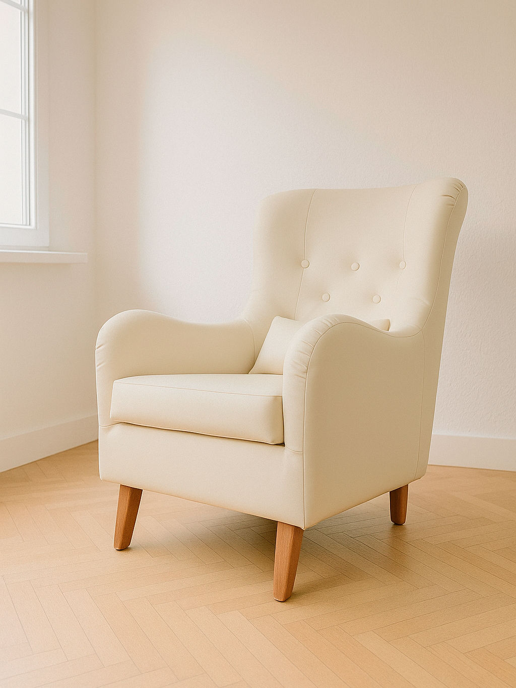 Кресло Ля Нэж Нео Кантри "Экокожа айвори" мягкое на деревянных ножках с высокой спинкой бежевое 77х95х103 см