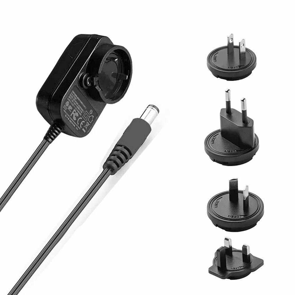 Адаптер питания 12 В 1,5 А ЕС, Австралии, Великобритании, США, сменные вилки, 12 В, зарядный кабель 5,5X2,1 мм для камеры, видеорегистратора, маршрутизатора, около 1,5 м