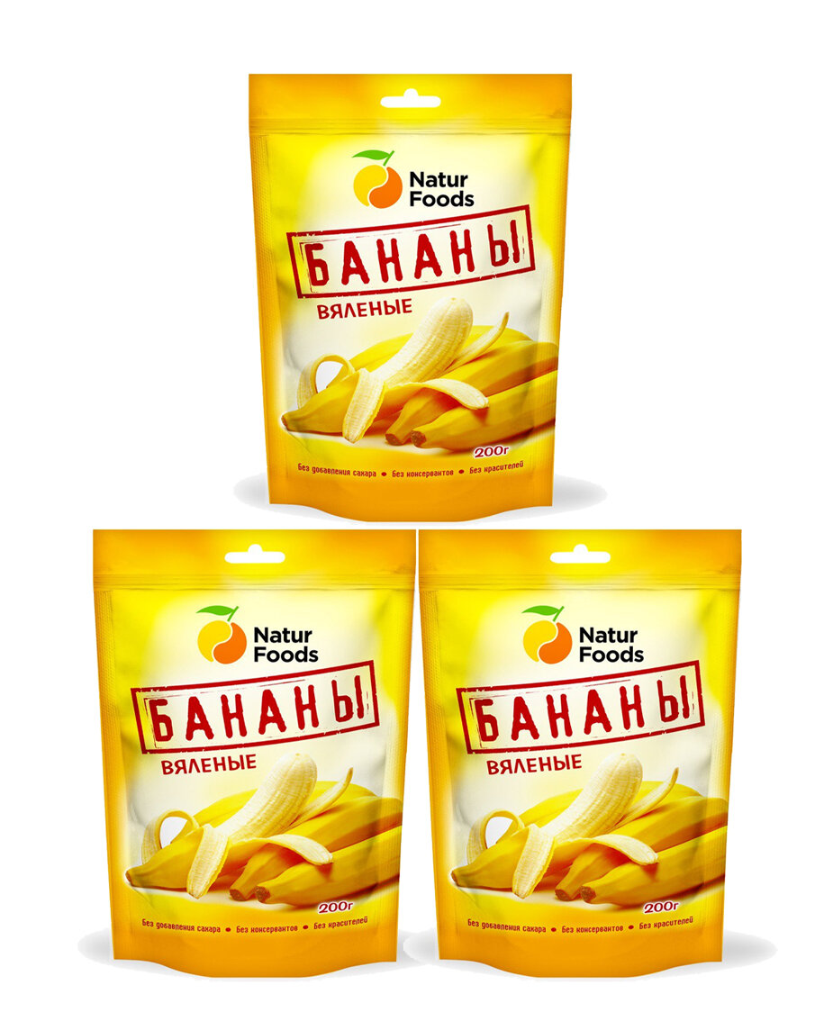 Бананы вяленые Natur Foods, 100г х 3шт. Без сахара