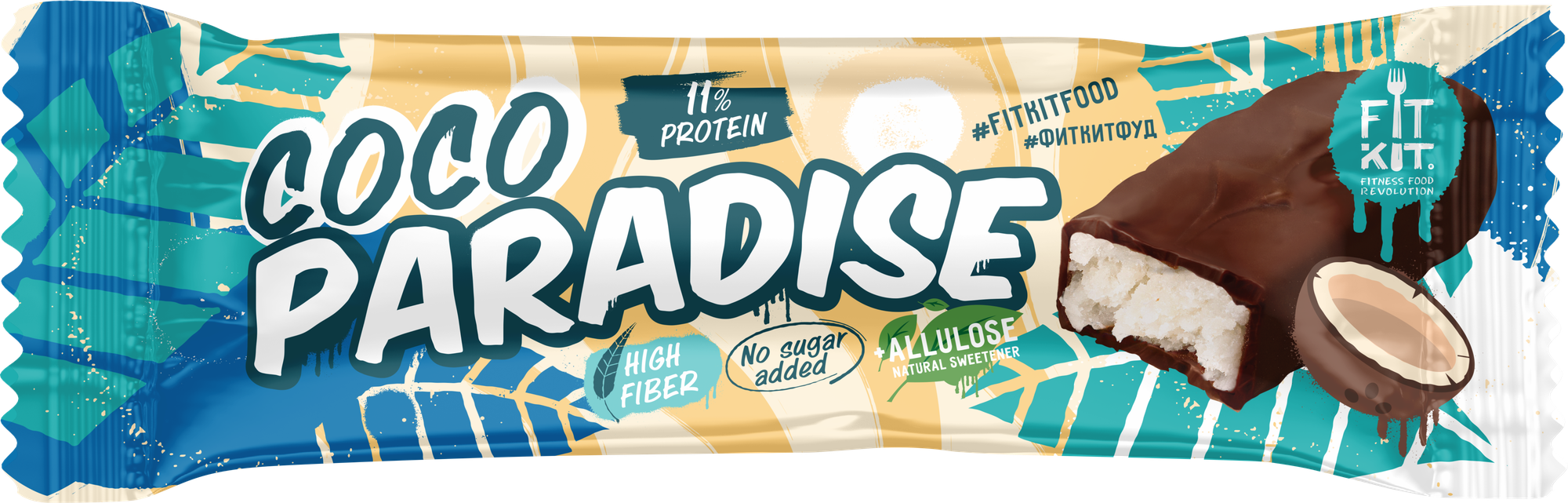FIT KIT Батончик глазированный без сахара со вкусом кокоса Coco Paradise 45 г