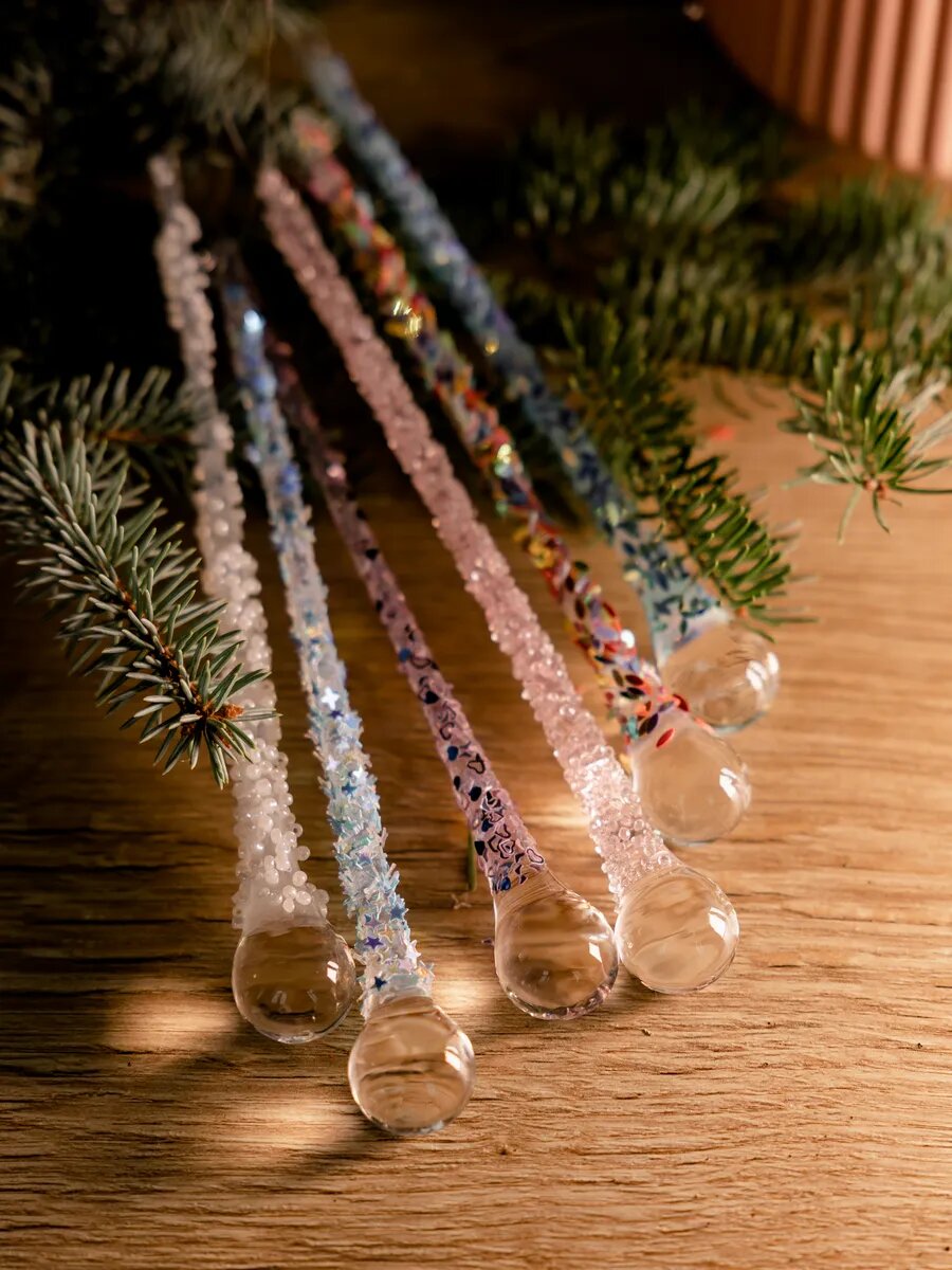 Стеклянные сосульки на елку / сосульки с каплей - 6 штук