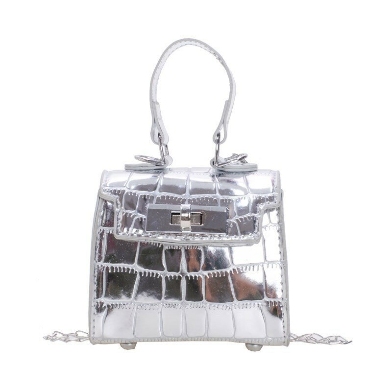 Детская сумка через плечо пу мини с лазерной текстурой камня и дышащей прочной тканью серебро