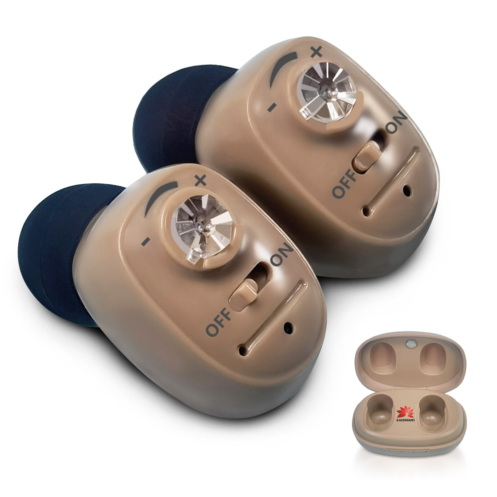 1 Пара слуховых аппаратов для уха Интеллектуальное шумоподавление Усилитель звука для пожилых с портативным зарядным боксом, Цвет: черный, белый, кожный цвет (по выбору), Вес упаковки: 138г, Размер упаковки: 14*10*4см, В комплект входят: 1 пара слуховых