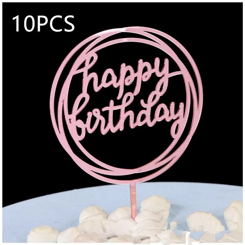 Розовые вставки для торта "Happy Birthday" (10 шт)