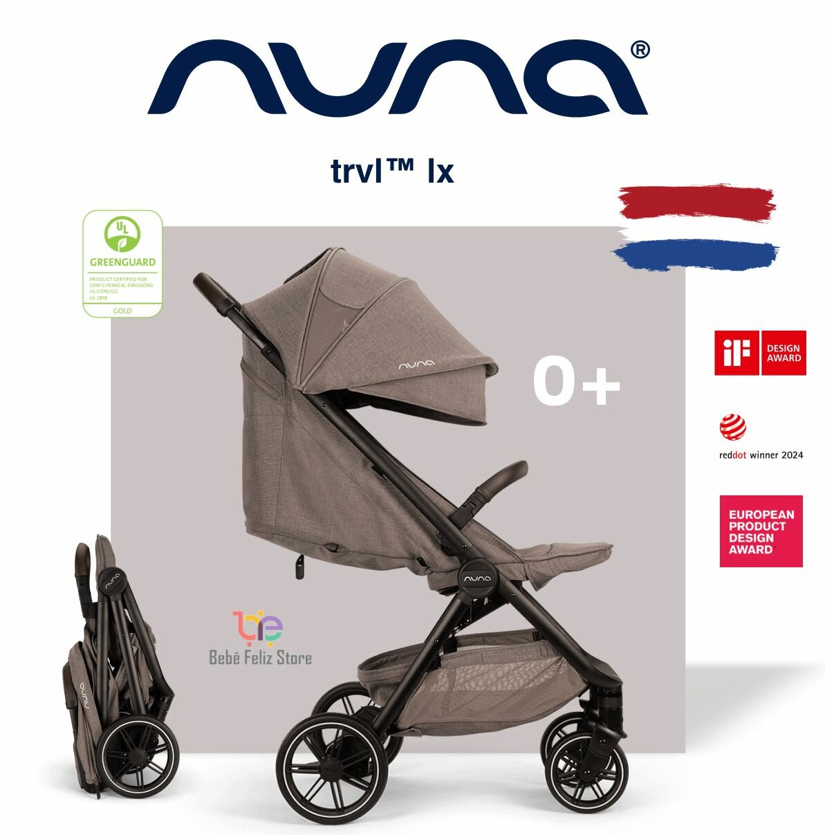 Nuna TRVL LX прогулочная детская коляска, легкая 7 кг, всесезонная, с большими колесами цвет Cedar, коричневый