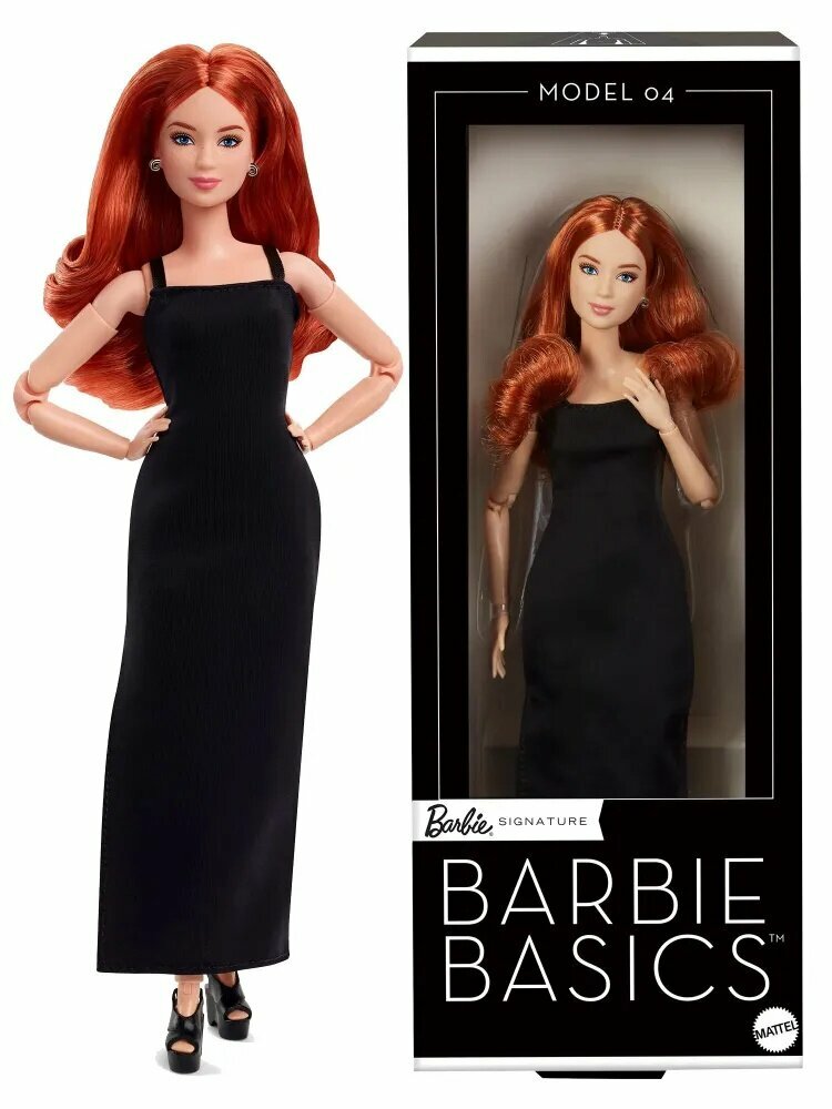 Кукла Barbie, Коллекционная кукла Basics Model 04, Рыжие вьющиеся волосы, черное мини-платье