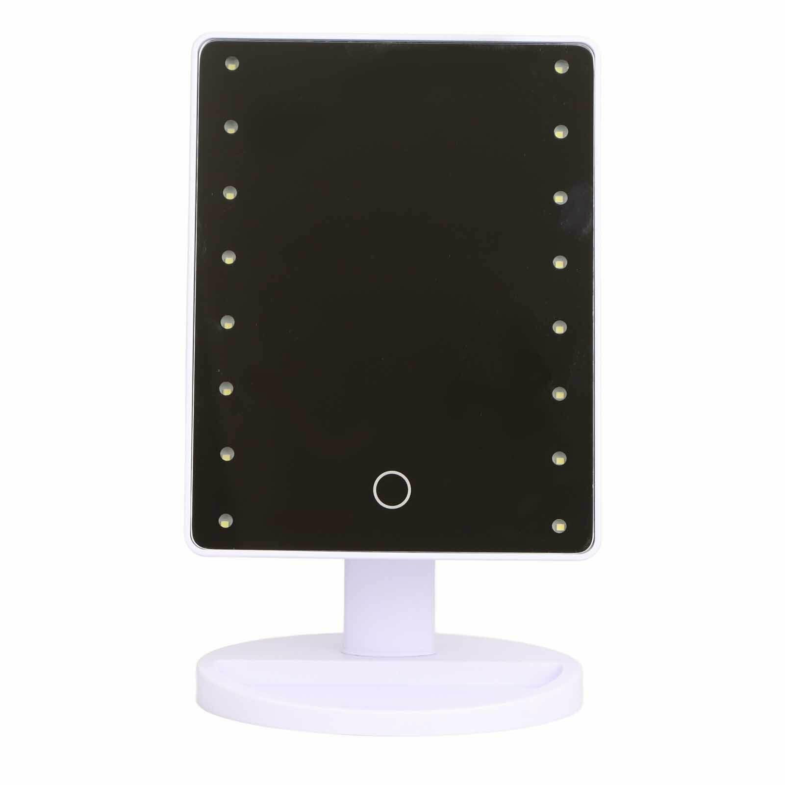 Зеркало для макияжа со светодиодной подсветкой и 16 светодиодами Сенсорный дизайн Зеркало для туалетного столика с батарейным питанием для дома, белое