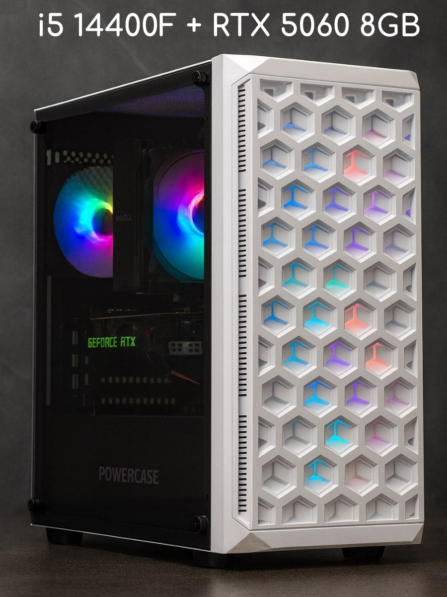 Игровой компьютер E1 Intel Core i5-14400F, RAM 32 ГБ, SSD 1000 ГБ, RTX 5060 (8 Гб), Windows 11 Pro, белый