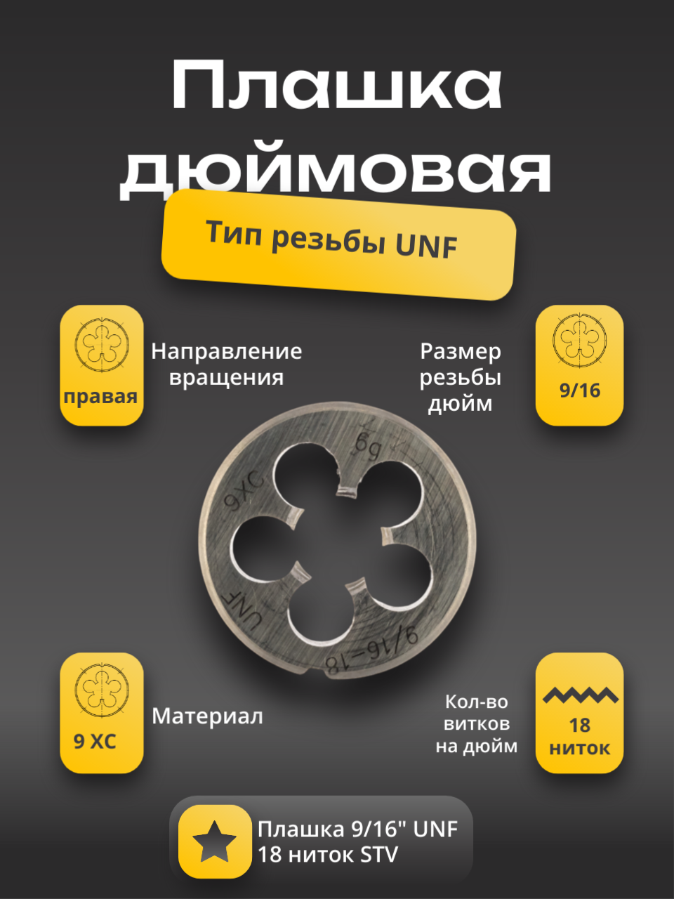 Плашка 9/16" UNF 18 ниток STV 00-00000873