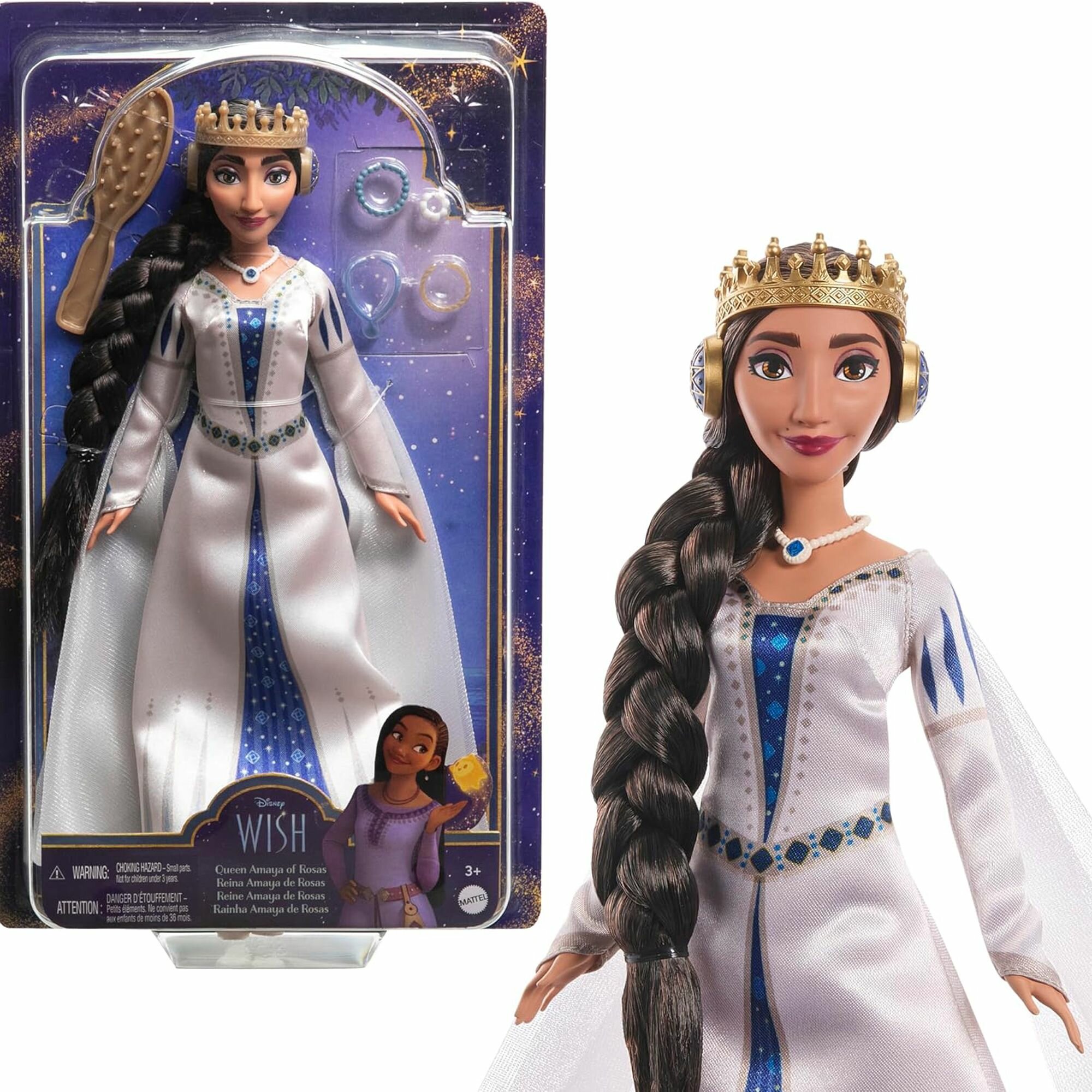 Модная кукла Disney's Wish Queen Amaya Of Rosas, подвижная кукла в съемном наряде и обуви с аксессуарами