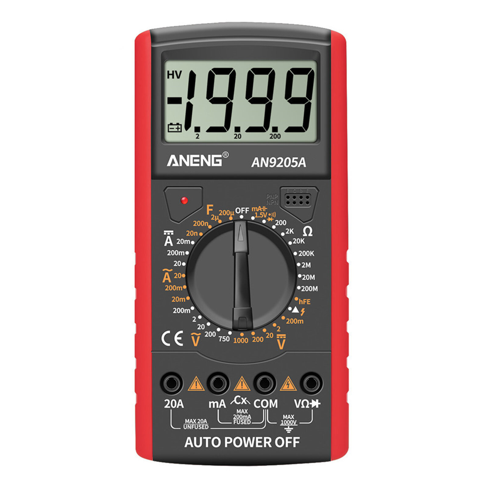 ANENG AN9205A Цифровой Мультиметр с 3 1/2 ЖК-дисплеем 1999 Отсчетов Ручного Диапазона Универсальный Измеритель Переменного Постоянного Сопротивления Емкости Транзисторного Тестера Многофункциональный Амперметр с Красной Подсветкой