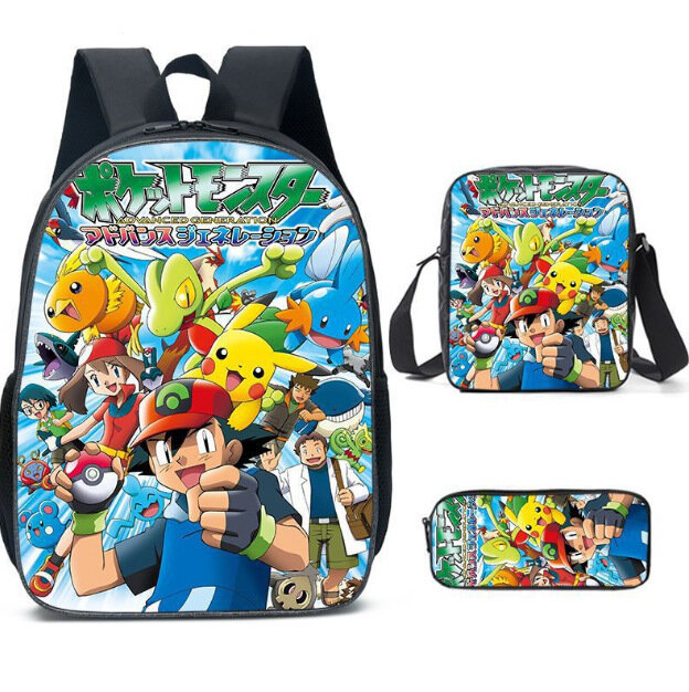 Европейский и американский бестселлер Pokémon, студенческий школьный рюкзак, рюкзак с героями мультфильмов, рюкзак для мальчика, сумка через плечо, пенал, набор из трех предметов, трансграничный