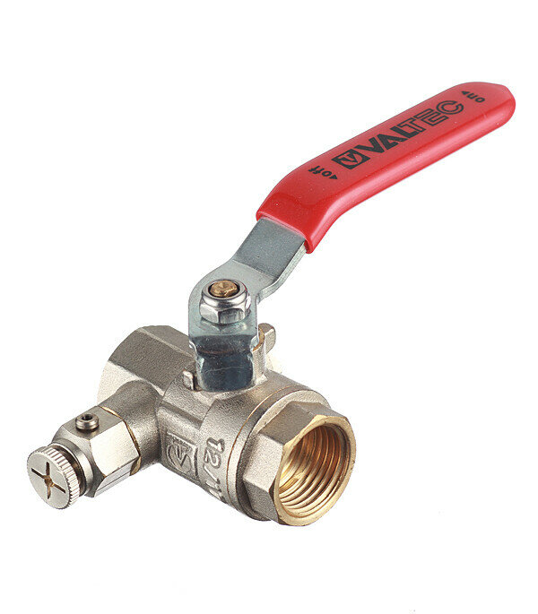 Кран шаровой латунный Valtec Base 1/2 ВРг х 1/2 ВРг ручка с дренажом и воздухоотводчиком прямой VT.245. N.04