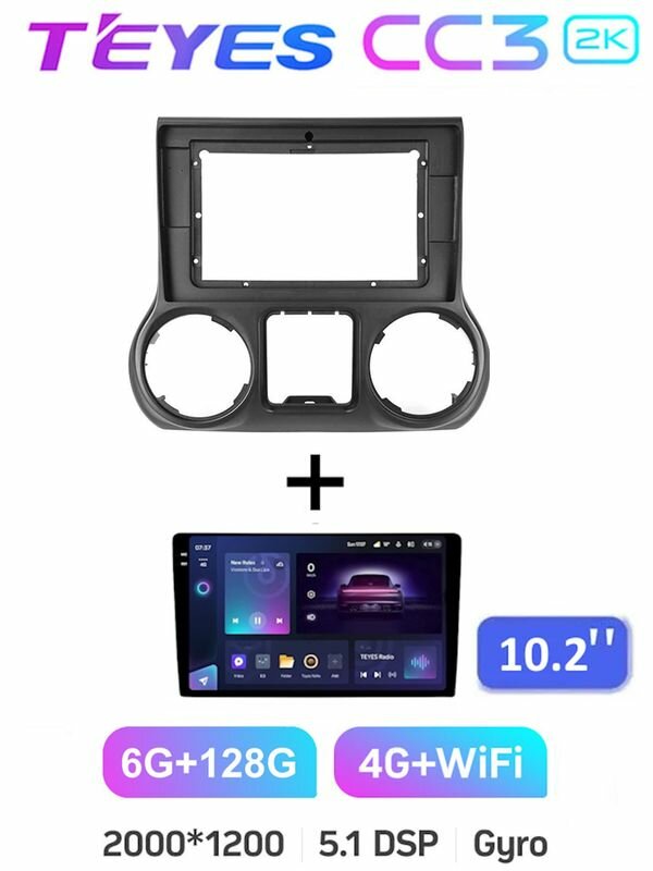 Магнитола Teyes CC3 2K 6/128 Gb 10" для Jeep Wrangler 3 JK 2010-2017 (L-15) 2 din