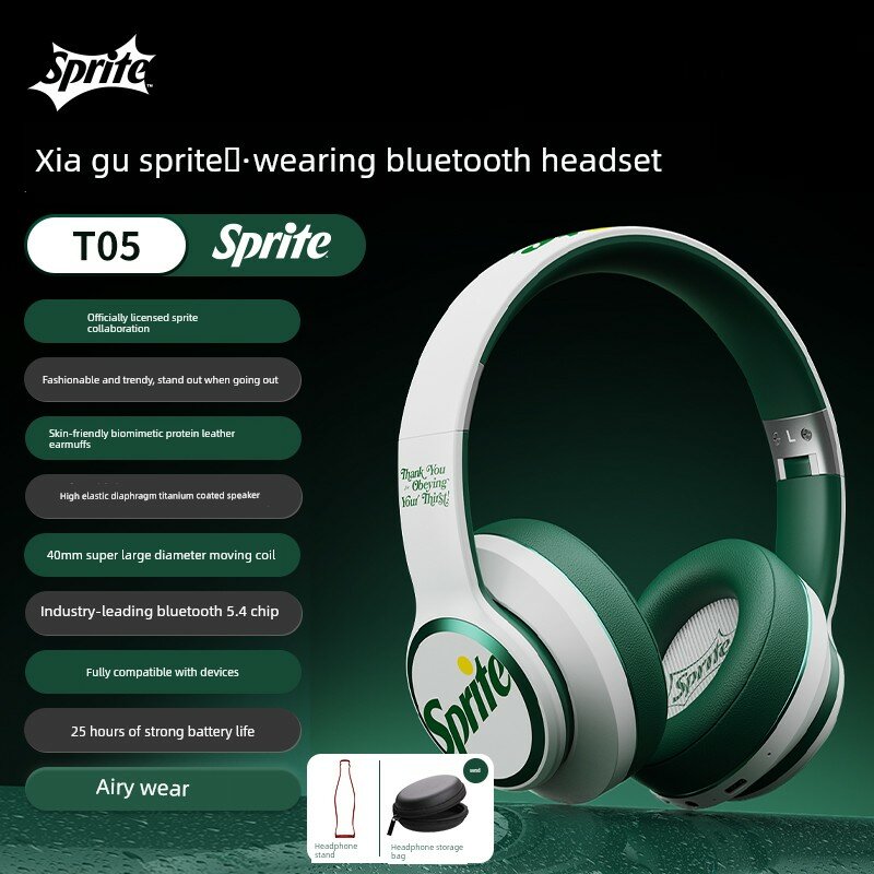 Коллаборация Sprite беспроводные наушники зеленый с подставкой чехол подарочная сумка новая модель T13