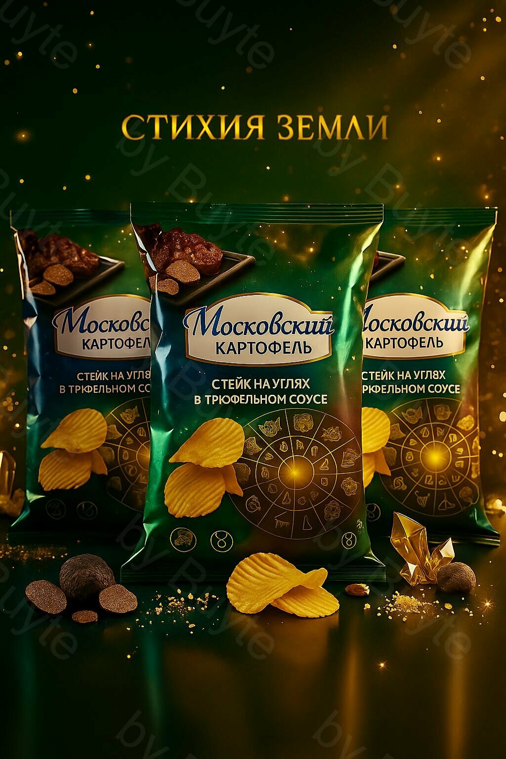 Чипсы Московский картофель Рифленые со вкусом Стейк на углях в трюфельном соусе, 3 по 90г