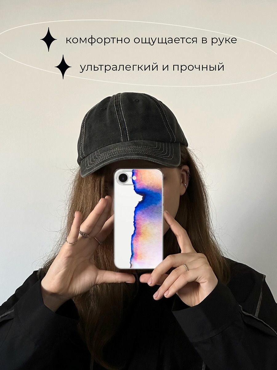 Чехол на Apple iPhone 16e/17e / Айфон 16е/17e с принтом Синяя акварель, прозрачный — фото 1