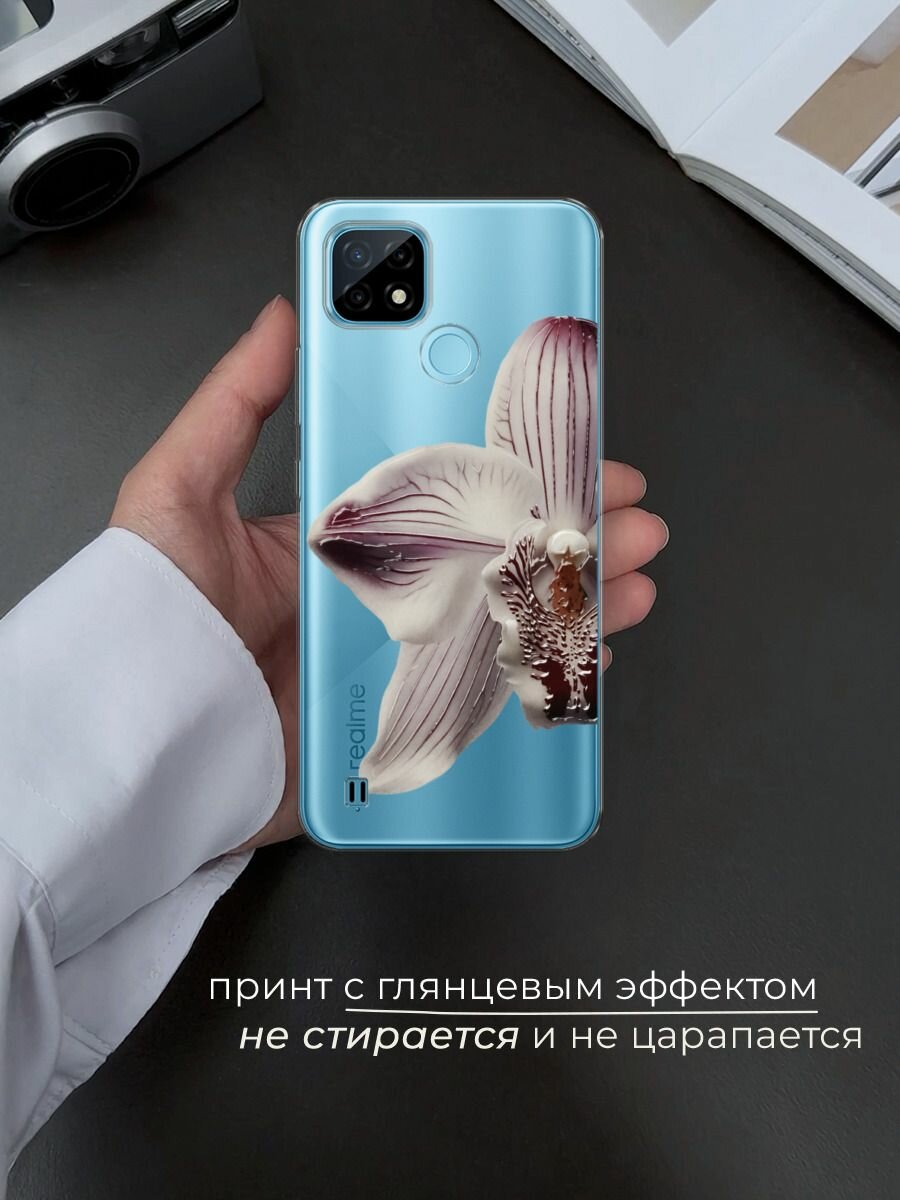Силиконовый чехол на Realme C21 / Реалми С21 с принтом Белая орхидея — фото 1