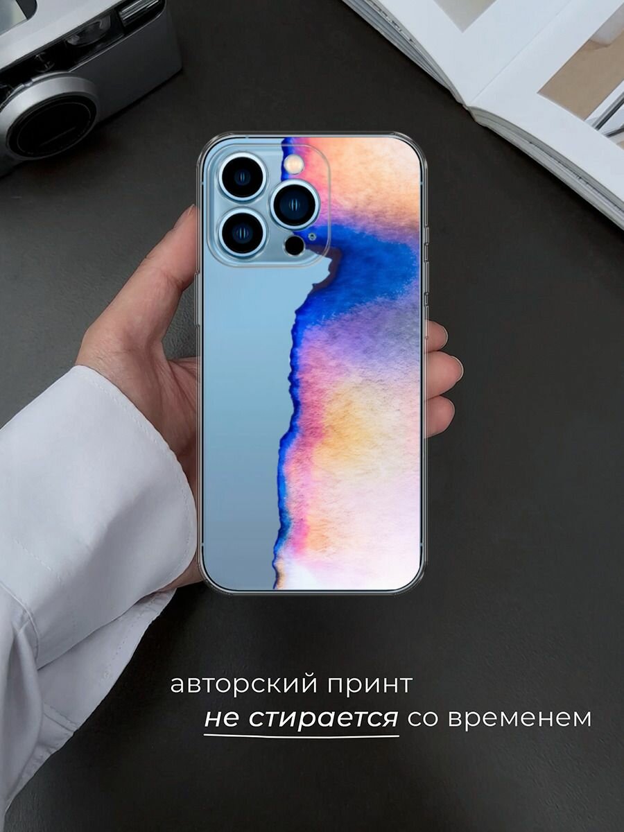 Чехол на Apple iPhone 13 Pro / Айфон 13 Про с принтом Синяя акварель, прозрачный — фото 1