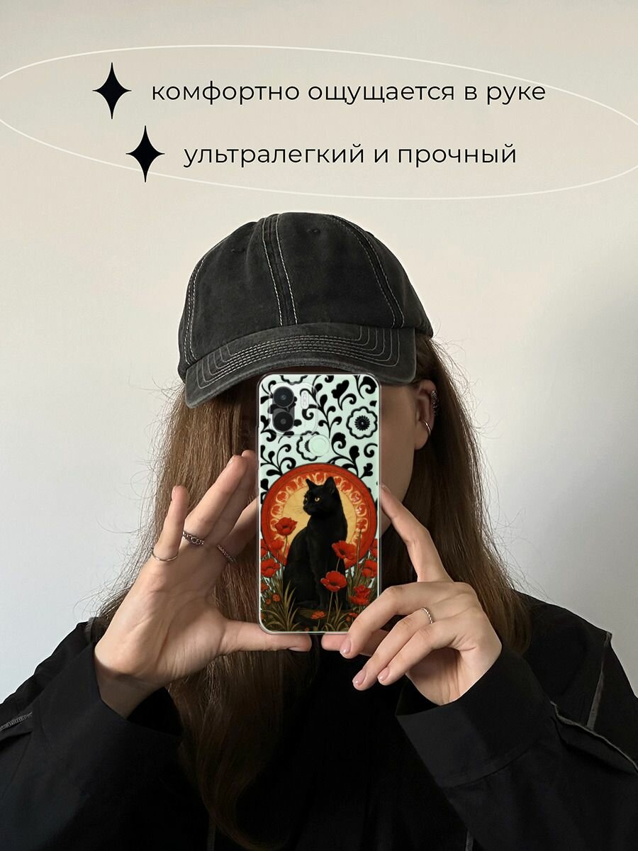 Чехол на Xiaomi Redmi A1+/Redmi A2+/Poco C51/C50 / Редми A1+ с принтом Кот в маках — фото 1