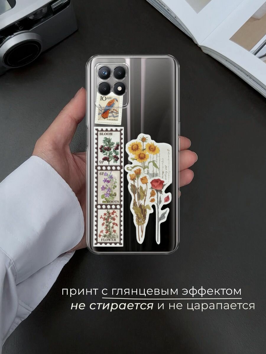 Силиконовый чехол на Realme 8i / Реалми 8i с принтом Марки с цветами — фото 1