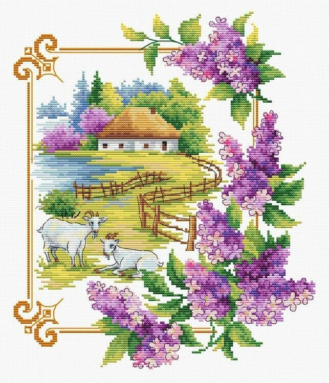 Рисунок на ткани Каролинка "Сирень" 27,5x29 см, Дома Лес Цветы Природа