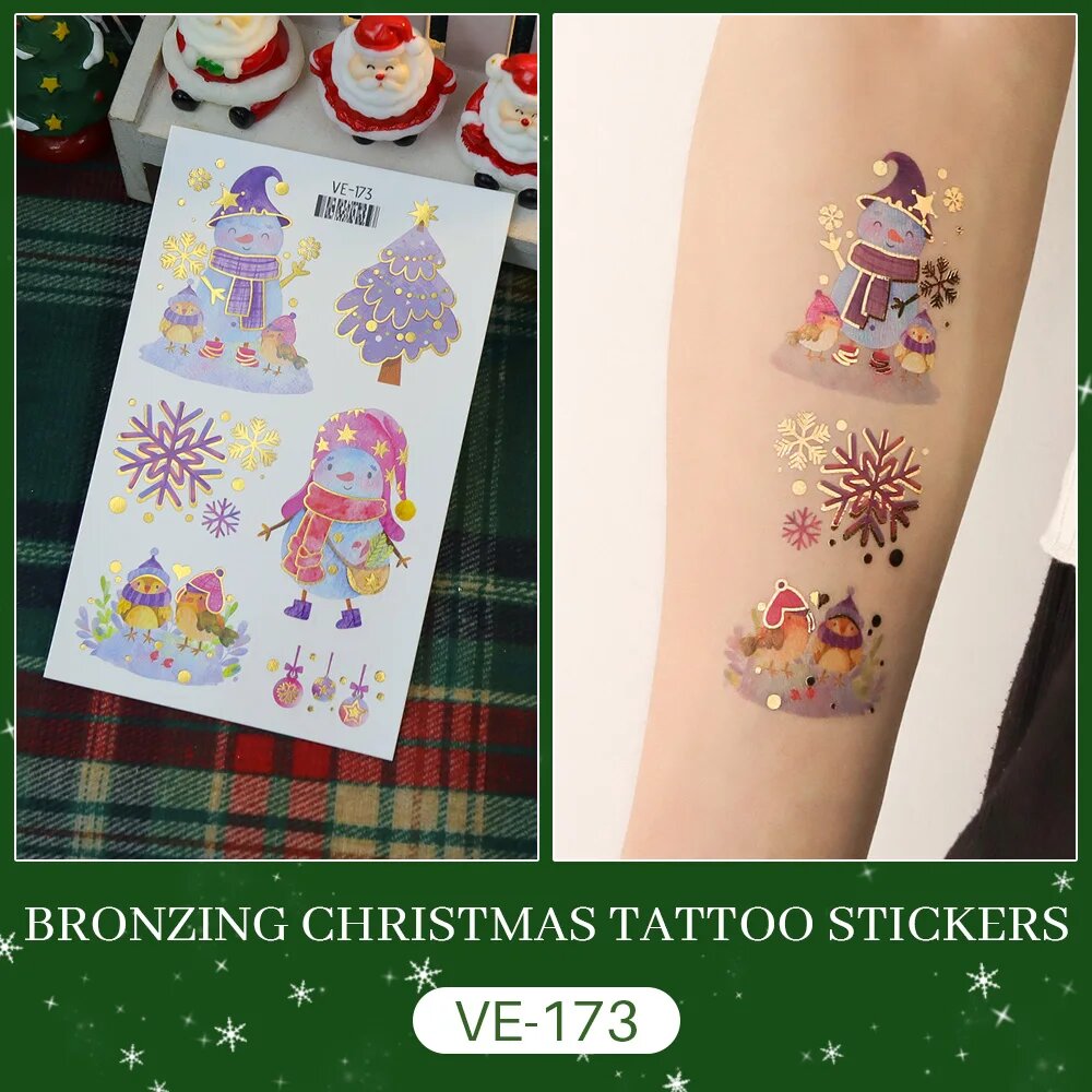 Мультяшные рождественские временные татуировки-наклейки для детей, боди-арт, поддельные татуировки, Gloden Flash Tattoo, декор для рождественской вечеринки, тату для макияжа