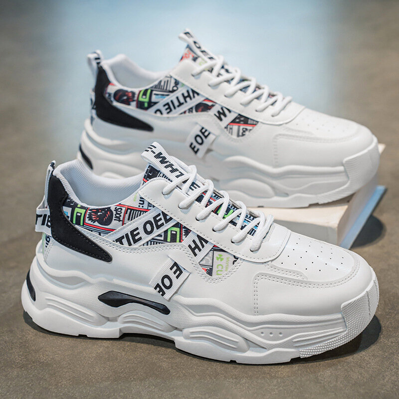 LUO Обувь мужская Осенняя для мужчин Белая толстая подошва сетчатая/A007 white black