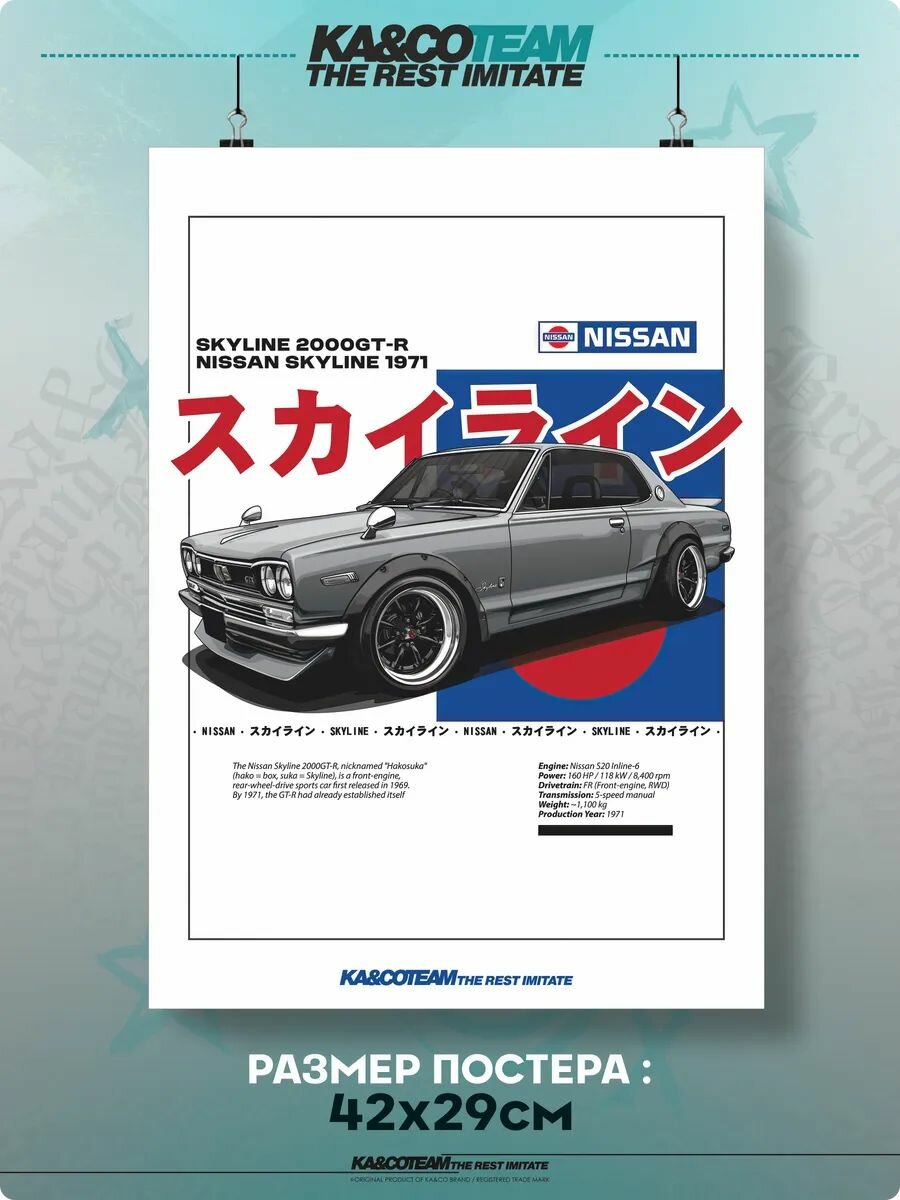 Плакат на стену постер интерьерный Nissan Skyline Hakosuka