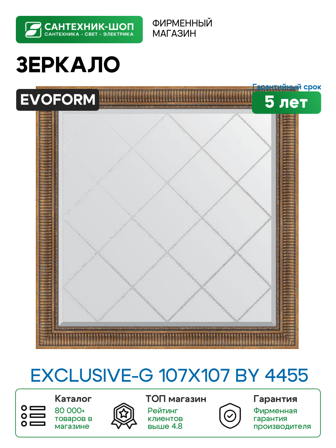 Зеркало Evoform Exclusive-G 107х107 BY 4455 с гравировкой в багетной раме - Бронзовый акведук 93 мм стекло
