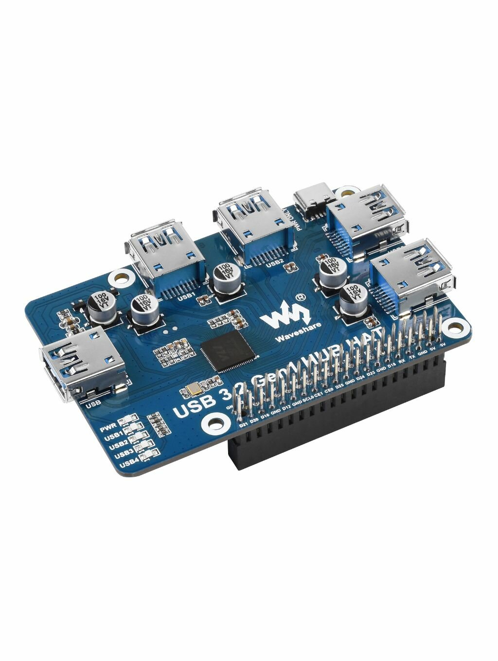Плата расширения USB-3.2-Gen1-HUB-HAT на 4 USB-порта для Raspberry Pi