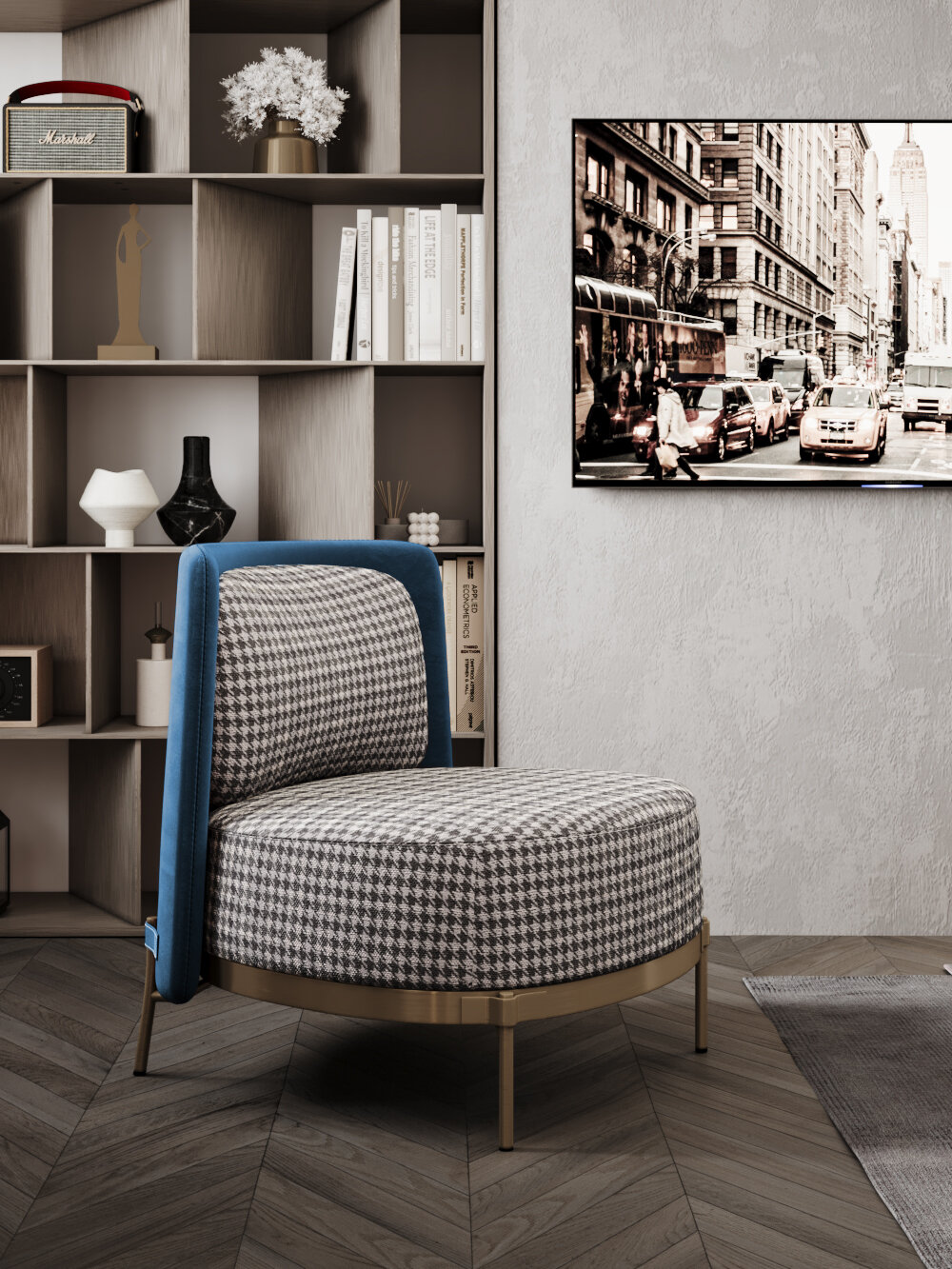 Кресло дизайнерское ROBUSTO GRANDE гусиная лапка и велюр. Размер 81х42х70х75