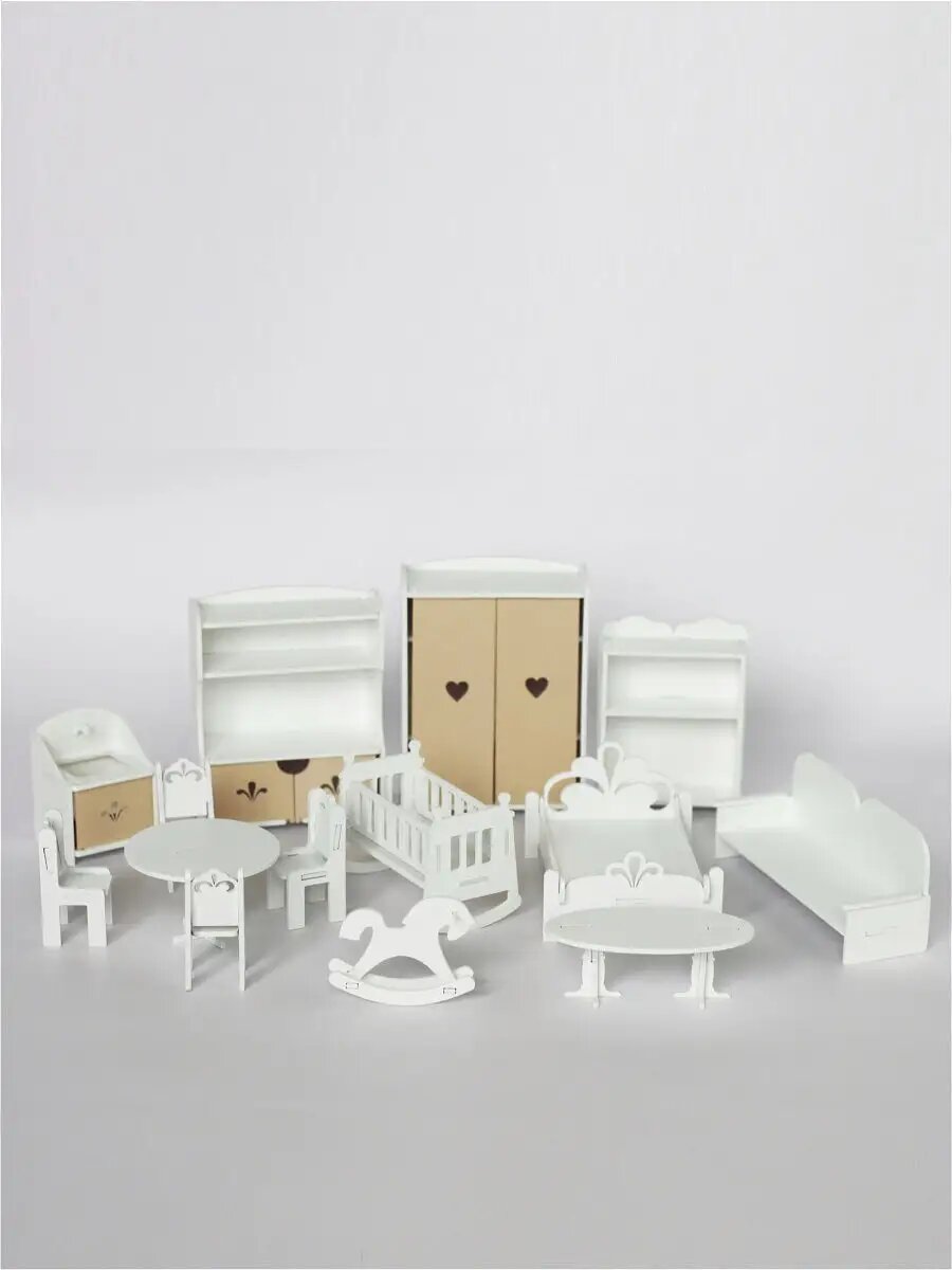 Кукольная мебель Little Wood Home, для домика 22см, 15 элементов, березовая фанера, акрил