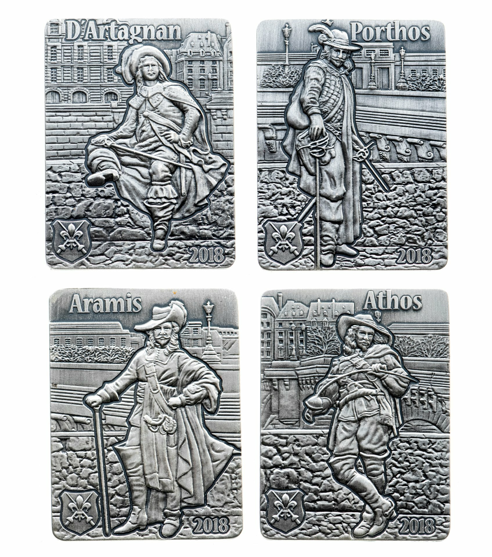 Джибути 250 франков 2018 "Три мушкетера" в футляре с сертификатом, Серебро 999, в сохранности UNC