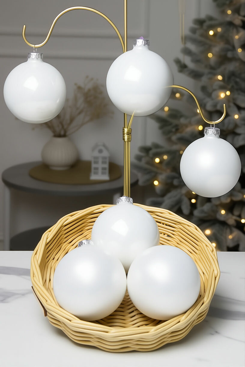 Набор стеклянных шаров, белый mix, 80 мм, 6 шт, Winter Deco 2000253