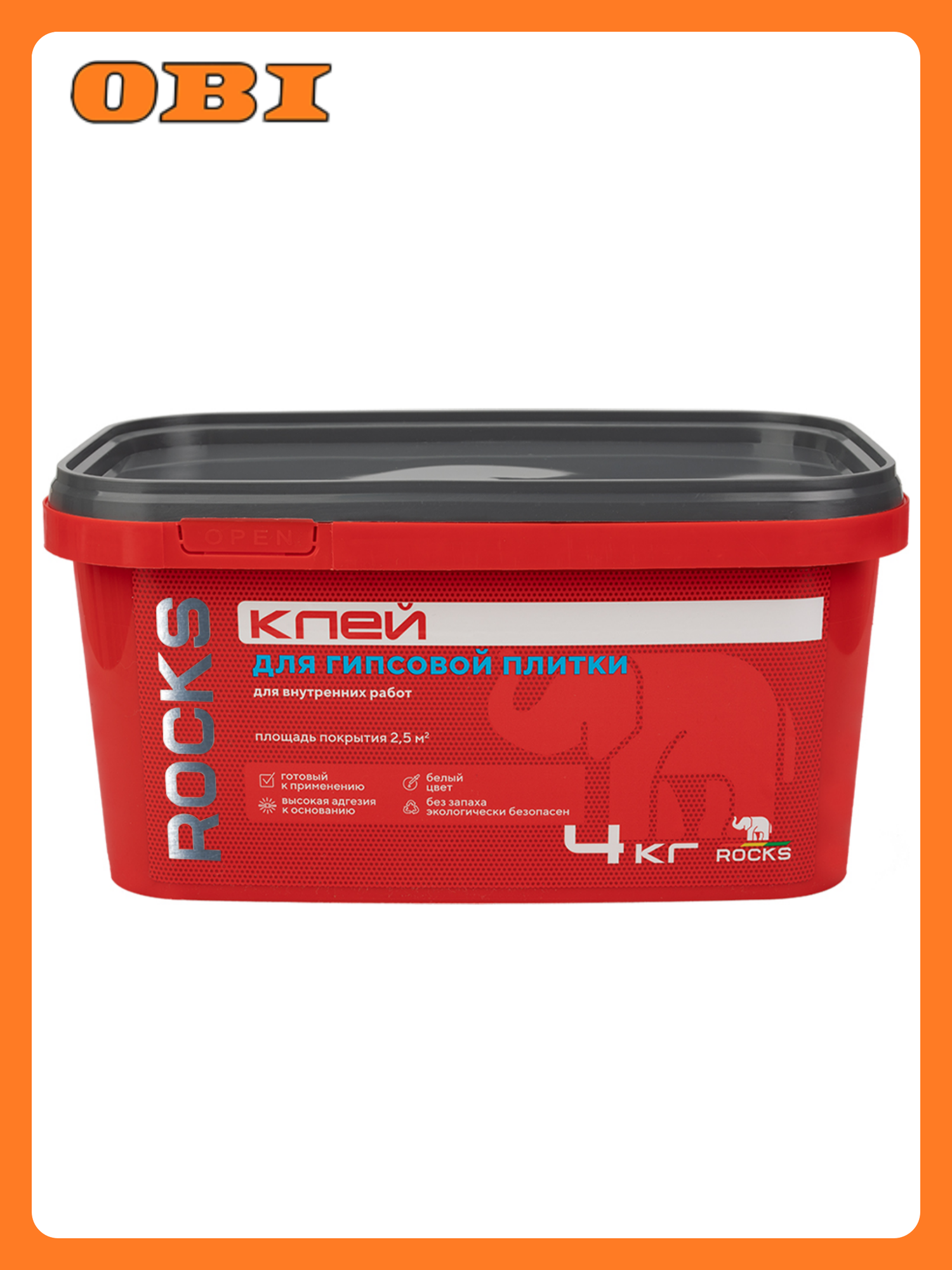 Клей ROCKS, для гипсовой плитки, 4 кг, для внутренних работ, белый