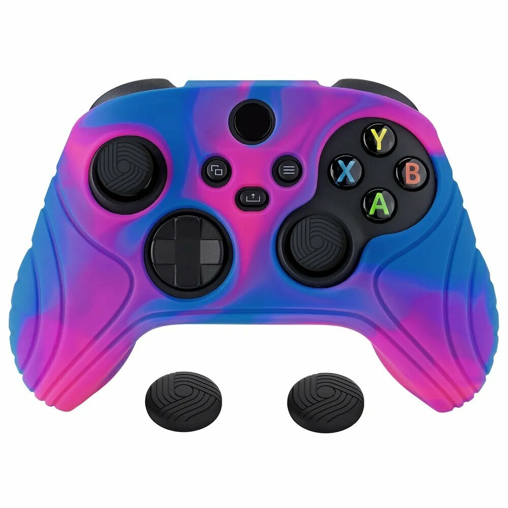 PlayVital Чехол силиконовый для Xbox Series S/X Samurai Edition, (Розовый/Фиолетовый/Синий) с насадками на стики