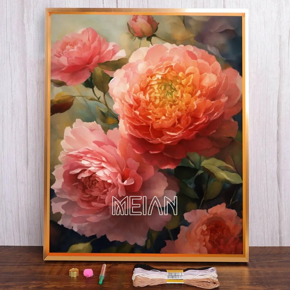 MEIAN Набор для вышивания,30x40CM,14CT, Пиони цветы