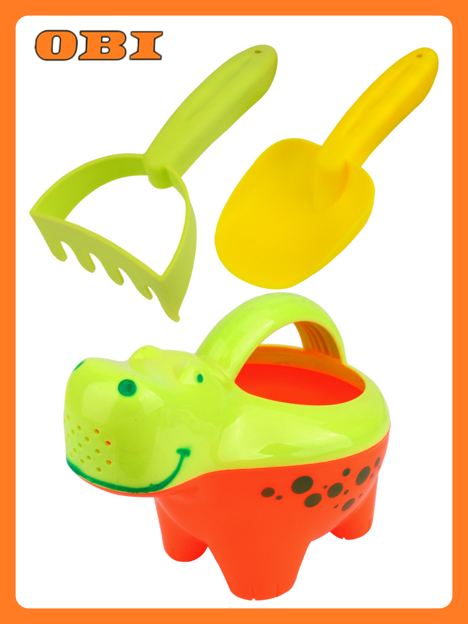 Песочный набор "Бегемотик" (лейка, лопатка, грабли, в сетке) цвета вассортименте