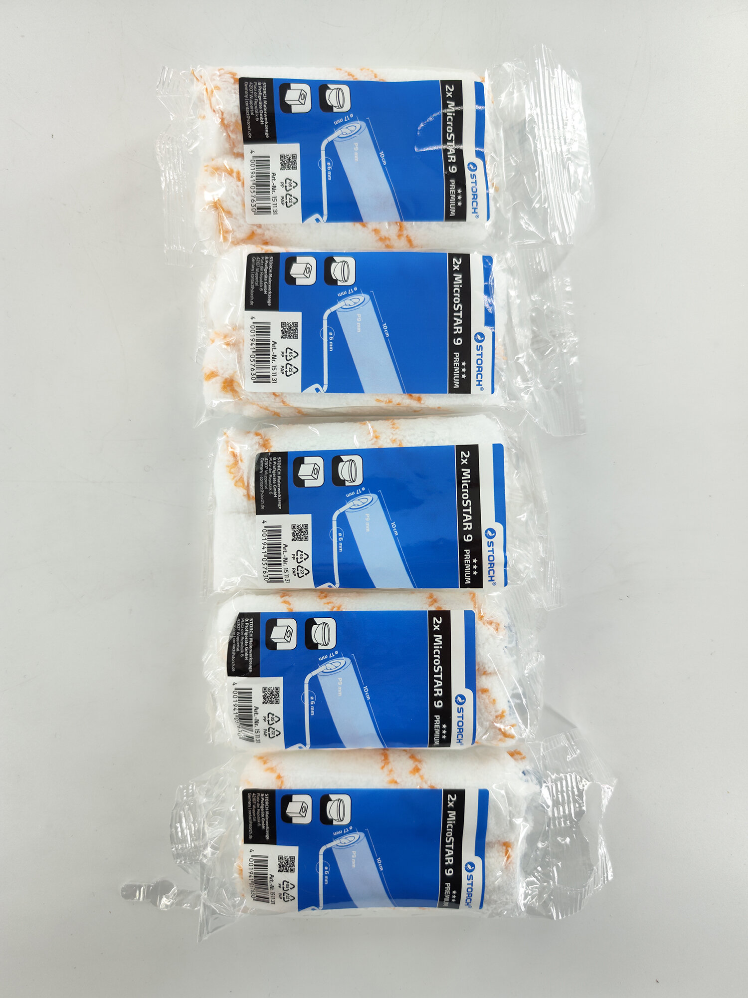 Набор из 10 мини-валиков из микрофибры Storch Premium MicroStar 9 151131 ворс 9мм (100*16*6мм)