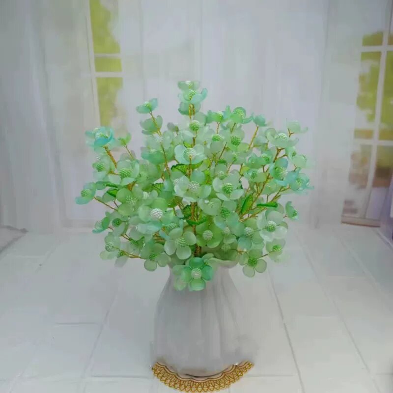 Букет ручной работы «сделай сам», градиентные хрустальные цветочные украшения из бисера и вазы из листьев лотоса,